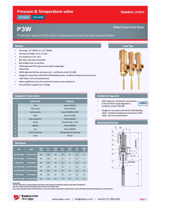Pressure and Temperature Relief Valves - Seetru